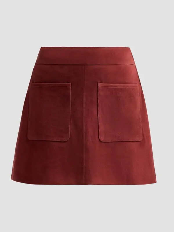 Tanya Taylor Fran Suede Patch Pocket Miniskirt - Deep Redwood