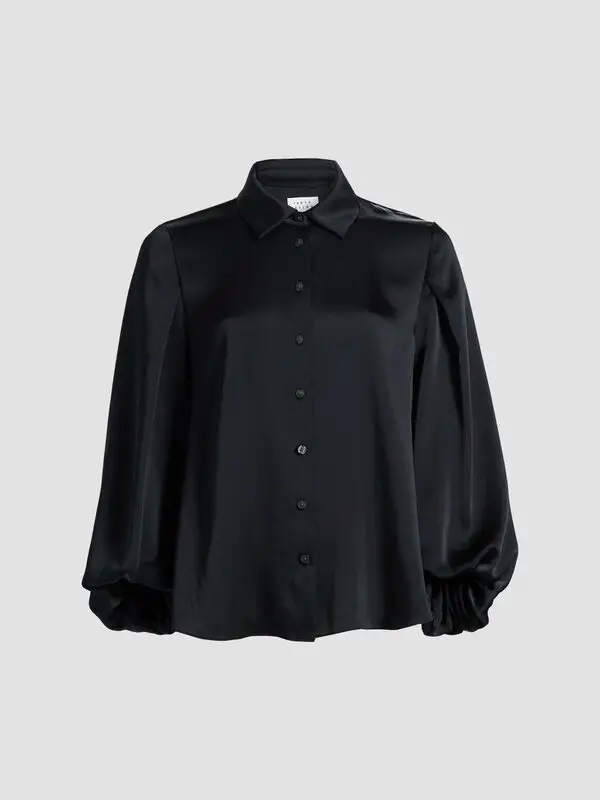 Tanya Taylor Marina Charmeuse Balloon-sleeve Blouse - Black