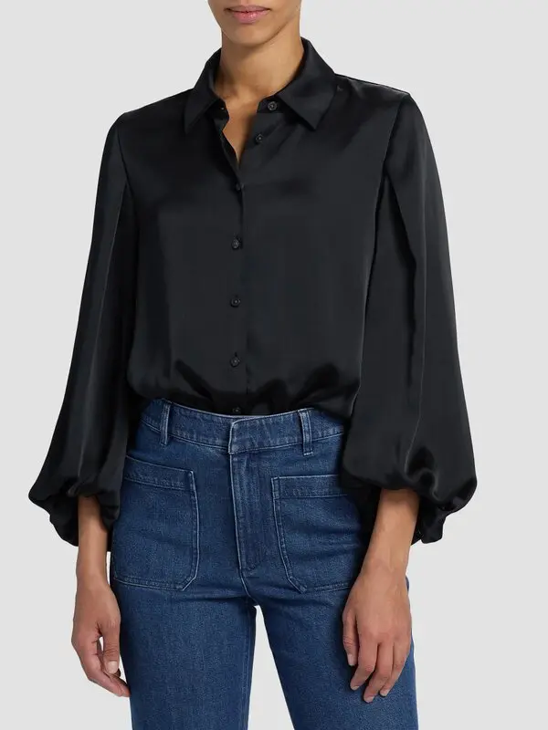 Tanya Taylor Marina Charmeuse Balloon-sleeve Blouse - Black