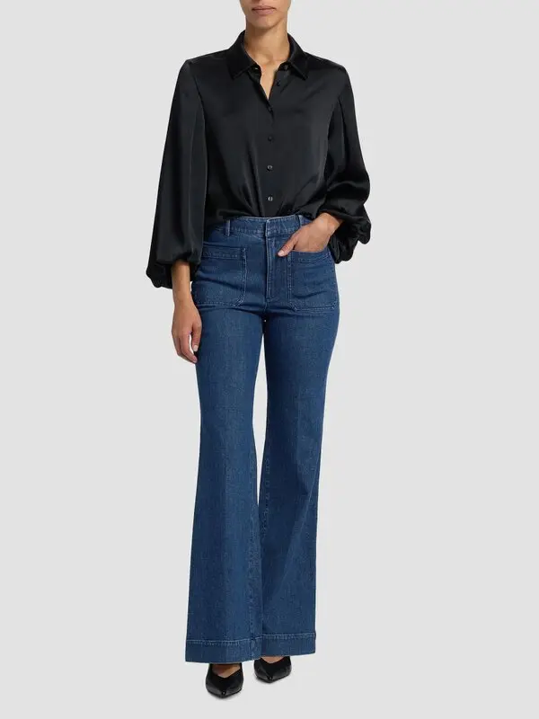 Tanya Taylor Marina Charmeuse Balloon-sleeve Blouse - Black
