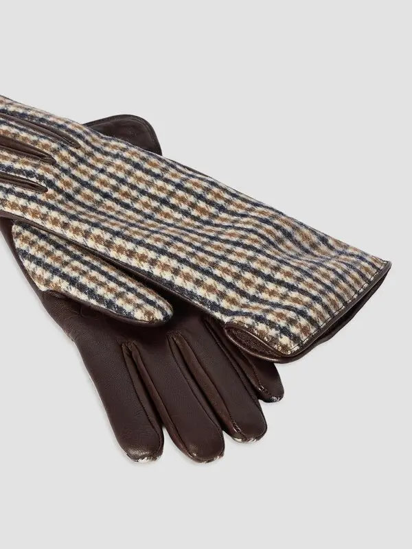 Brunello Cucinelli Checked Virgin Wool Flannel And Leather Gloves