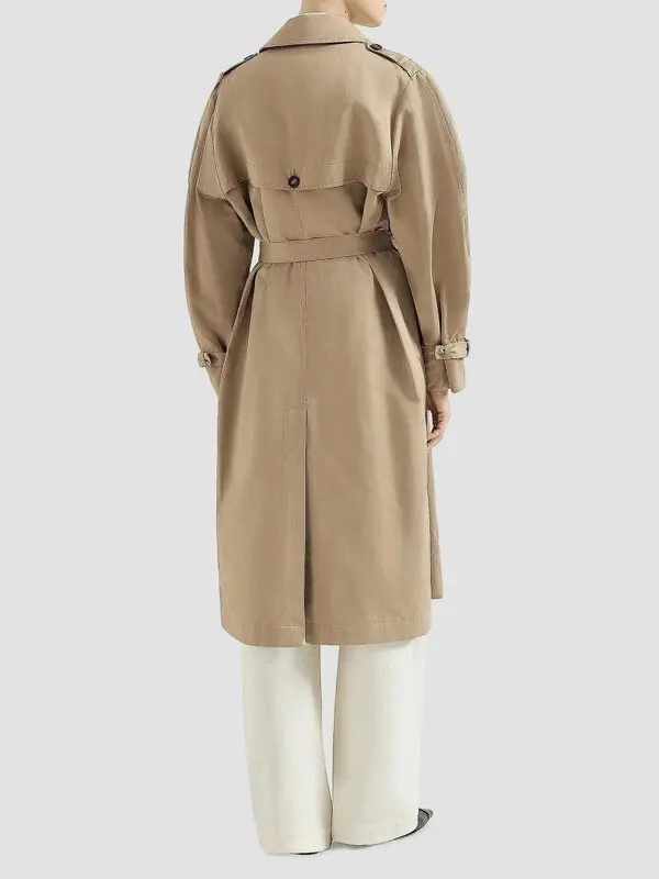 Brunello Cucinelli Cotton And Linen Twill Trench Coat With Monili