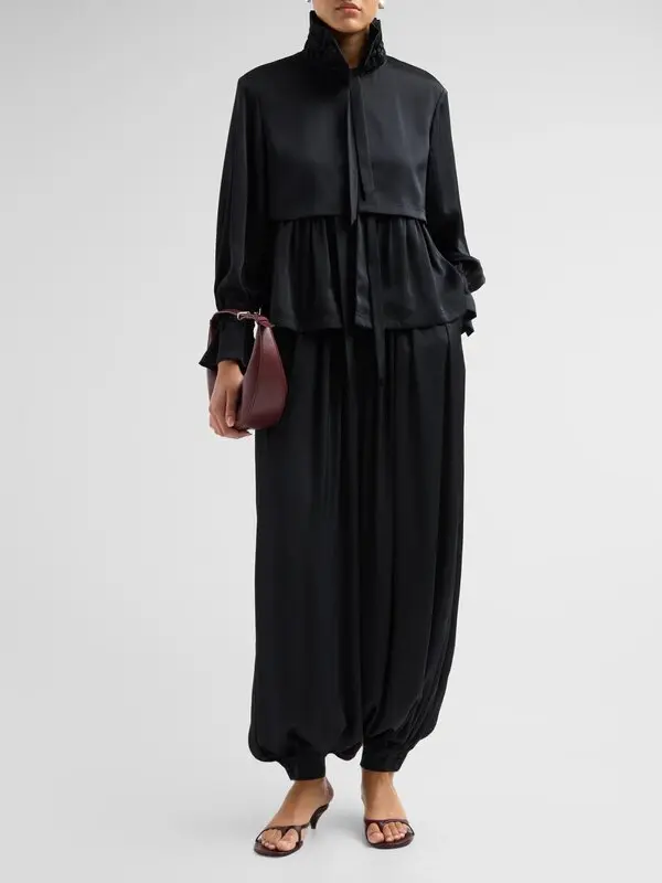 Cinq À Sept Esme Pleated Satin Balloon Pants - Black