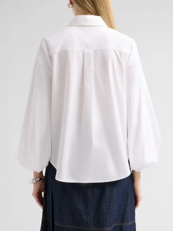 Tanya Taylor Marina Cotton Blouson-sleeve Top - Optic White