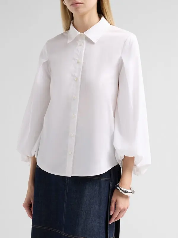 Tanya Taylor Marina Cotton Blouson-sleeve Top - Optic White
