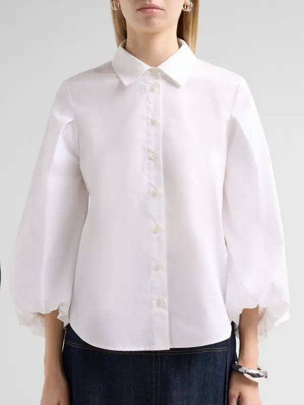 Tanya Taylor Marina Cotton Blouson-sleeve Top - Optic White