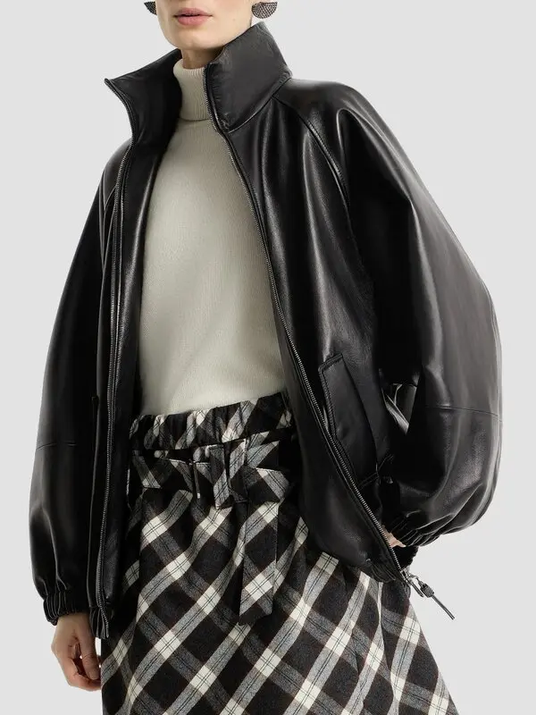 Brunello Cucinelli Nappa Leather Bomber Jacket With Monili