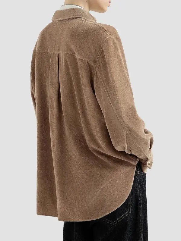 Brunello Cucinelli Fluid Corduroy Shirt With Monili - Espresso
