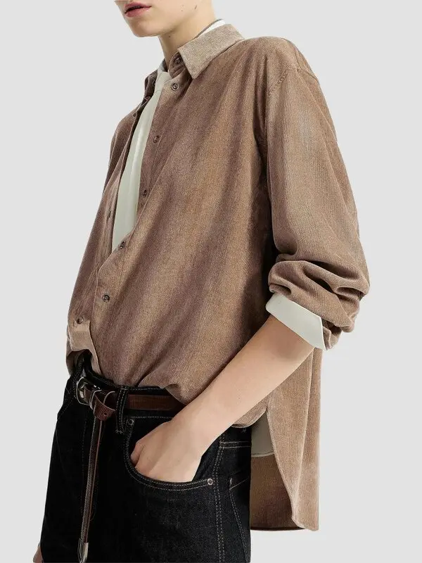 Brunello Cucinelli Fluid Corduroy Shirt With Monili - Espresso
