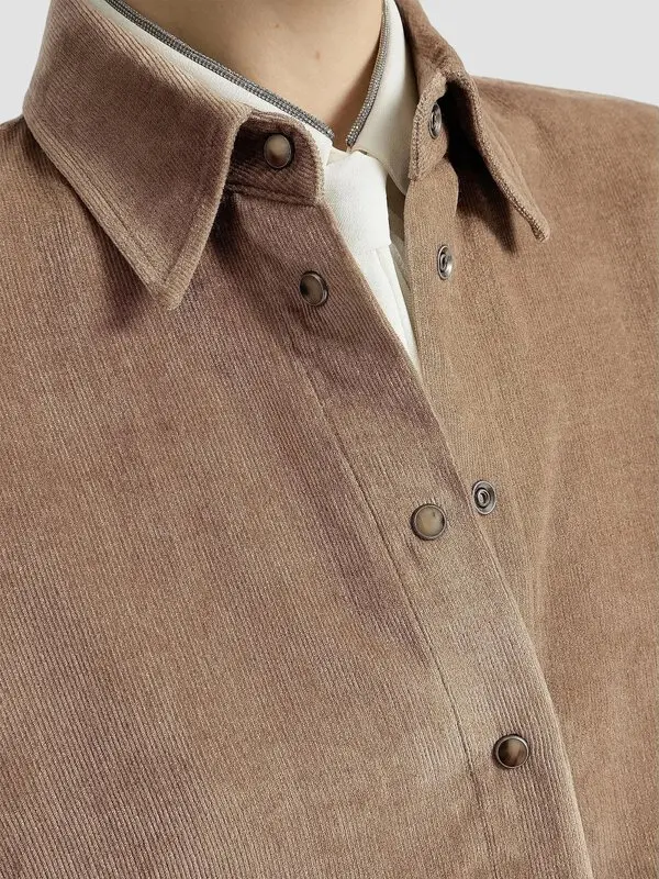 Brunello Cucinelli Fluid Corduroy Shirt With Monili - Espresso