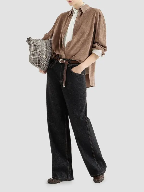 Brunello Cucinelli Fluid Corduroy Shirt With Monili - Espresso