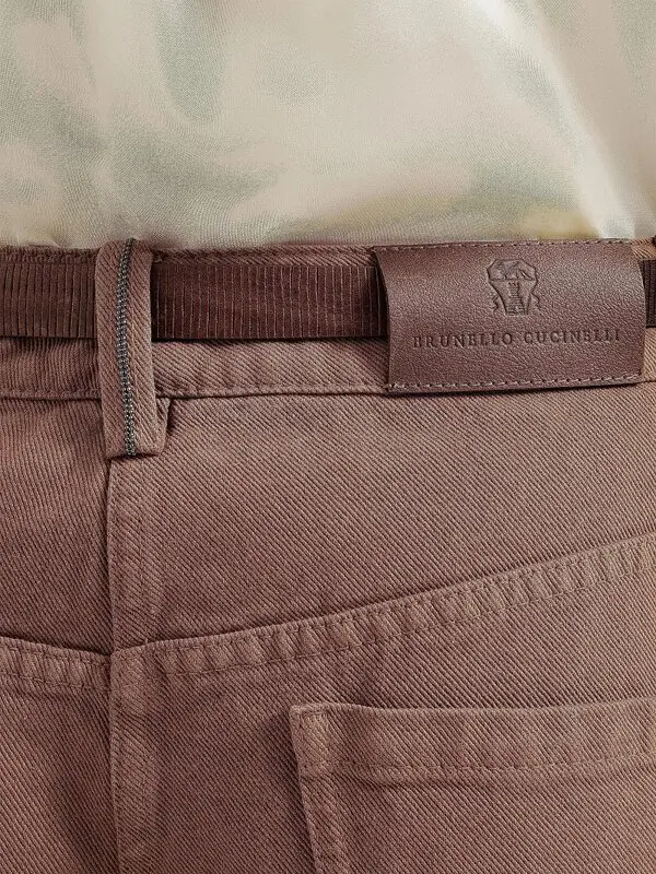 Brunello Cucinelli Dyed Denim Wide Jeans With Monili - Brown