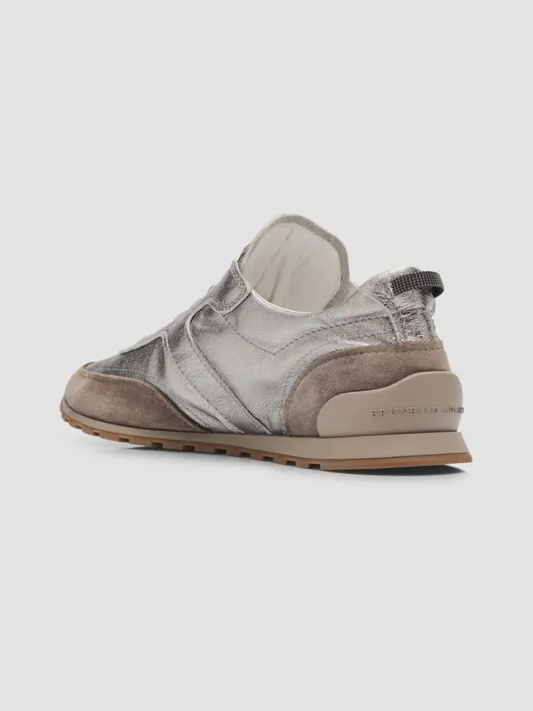 Brunello Cucinelli Monili Pull-tab Crinkle-effect Leather Low-top Sneakers