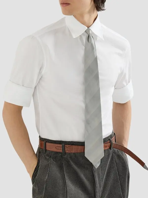 Brunello Cucinelli Twill Shirt With Button-down Collar