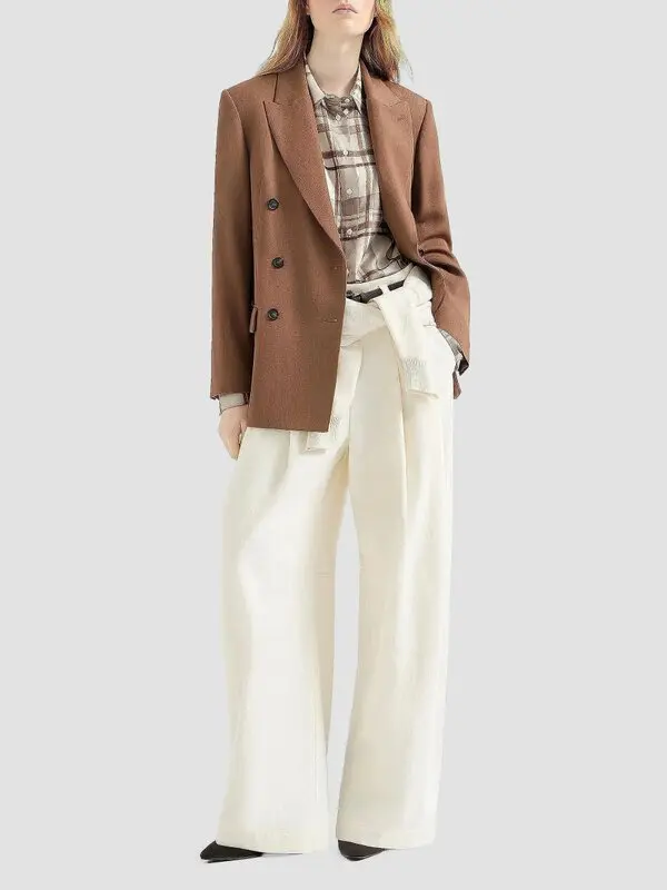 Brunello Cucinelli Dyed Cotton And Wool Wrinkled Denim Five Pocket Baggy Jeans
