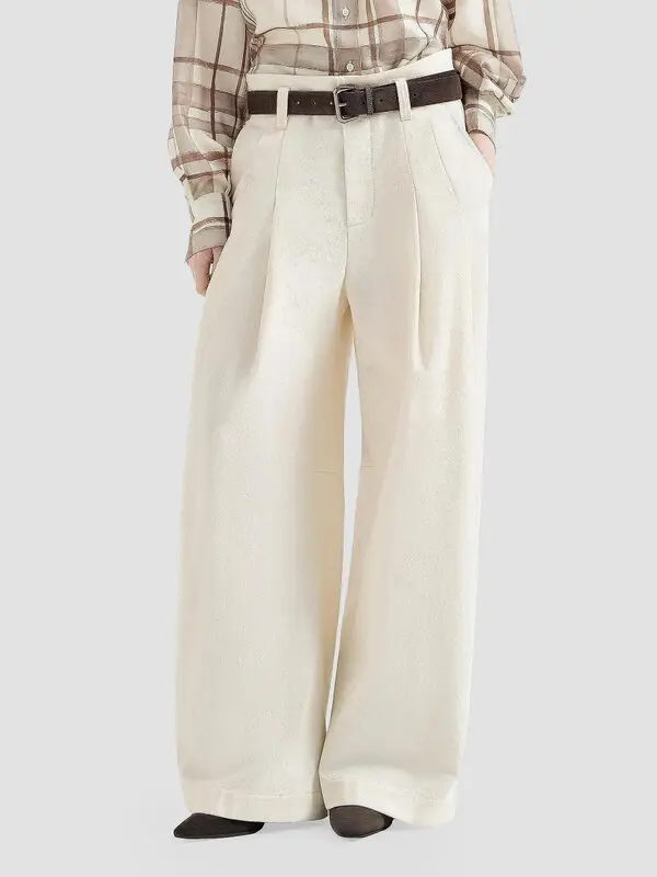 Brunello Cucinelli Dyed Cotton And Wool Wrinkled Denim Five Pocket Baggy Jeans