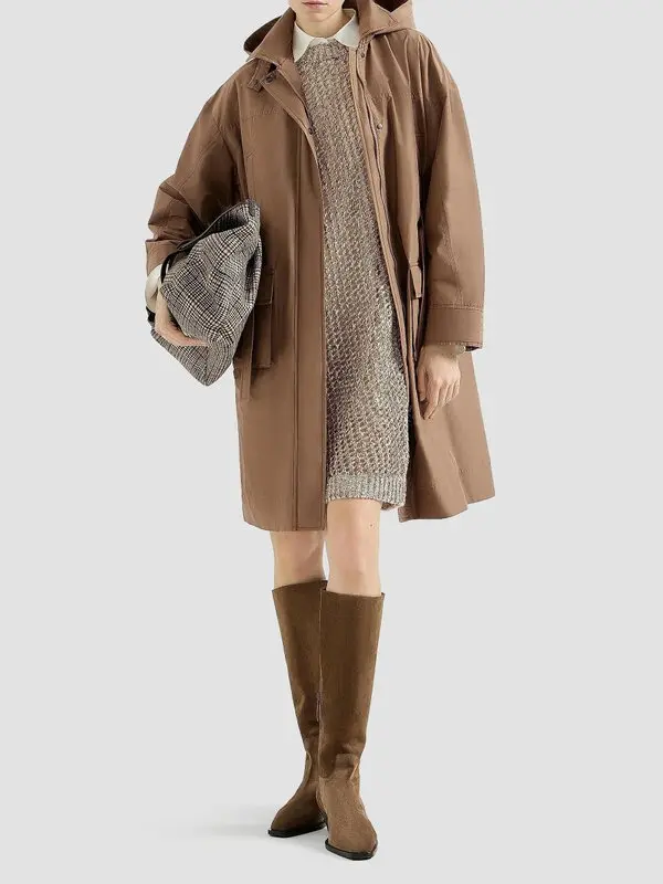Brunello Cucinelli Techno Cotton Taffeta Coat With Detachable Hood