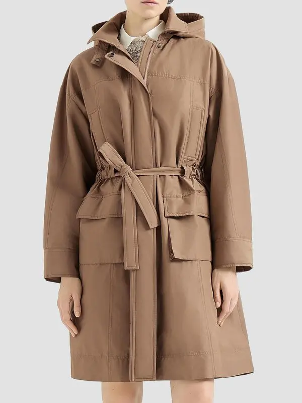Brunello Cucinelli Techno Cotton Taffeta Coat With Detachable Hood