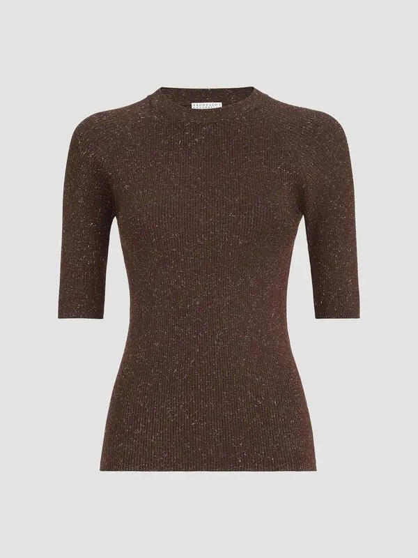 Brunello Cucinelli Sparkling Cashmere Lightweight Rib Knit Sweater - Cocoa