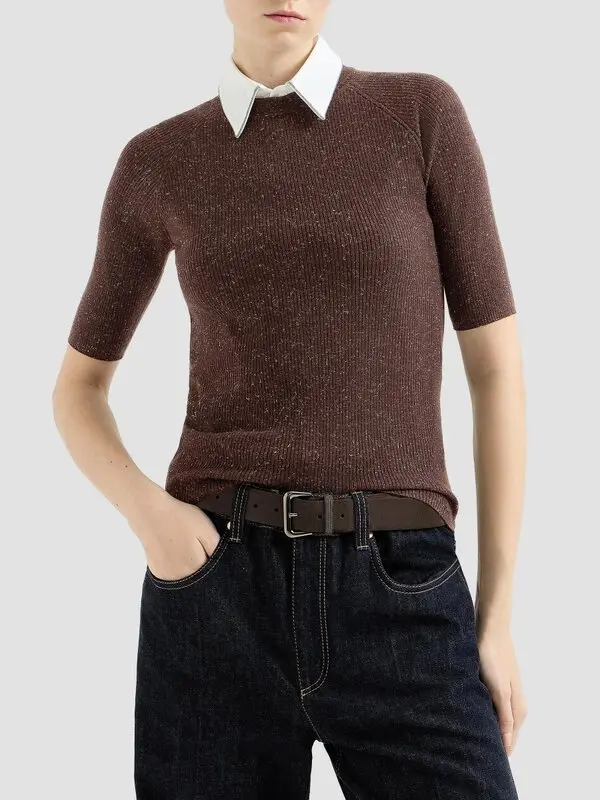 Brunello Cucinelli Sparkling Cashmere Lightweight Rib Knit Sweater