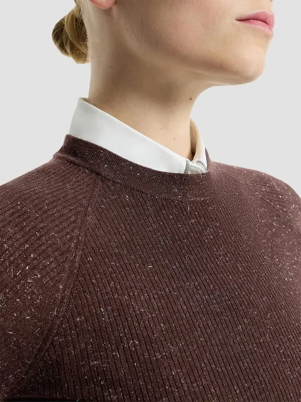 Brunello Cucinelli Sparkling Cashmere Lightweight Rib Knit Sweater