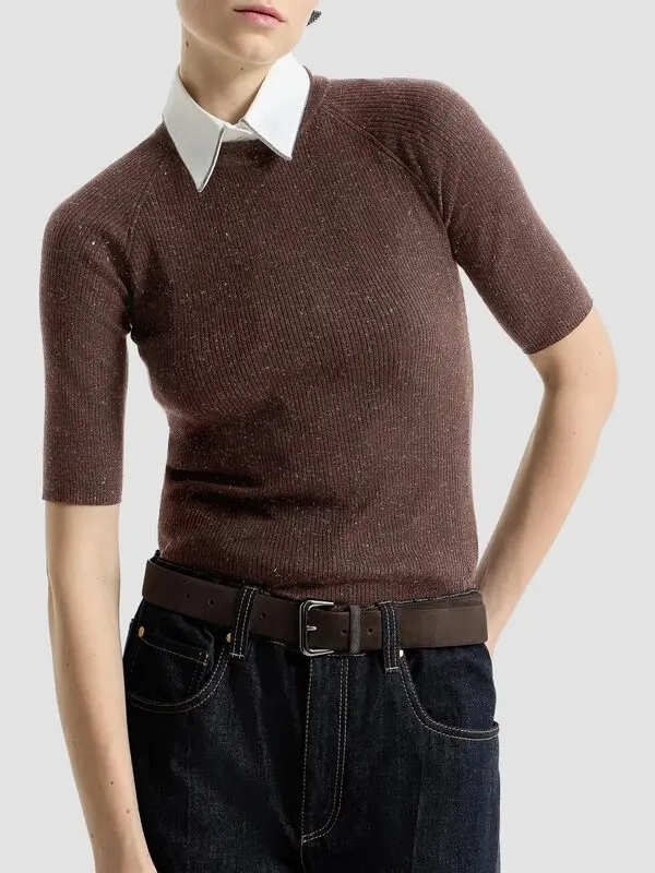 Brunello Cucinelli Sparkling Cashmere Lightweight Rib Knit Sweater