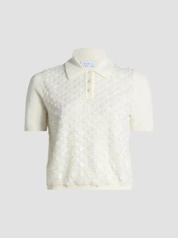 Tanya Taylor Camilla Sequined Wool Polo Sweater