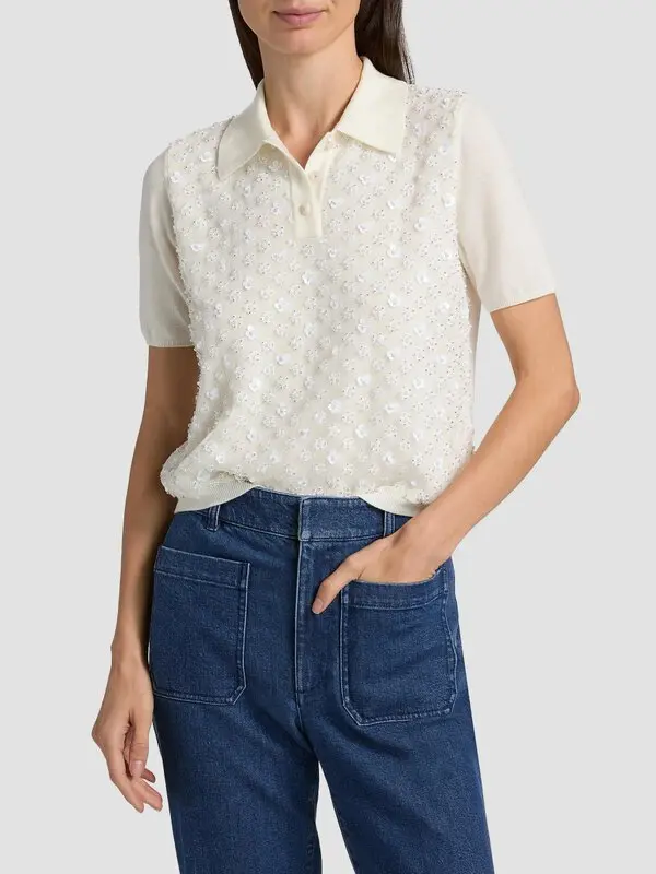 Tanya Taylor Camilla Sequined Wool Polo Sweater