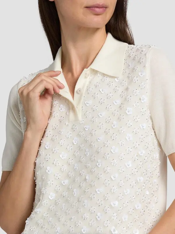 Tanya Taylor Camilla Sequined Wool Polo Sweater
