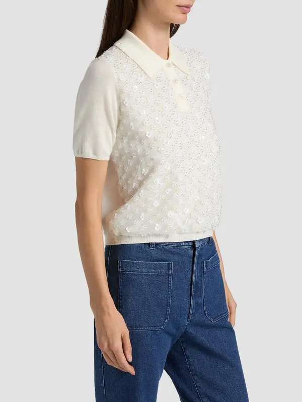 Tanya Taylor Camilla Sequined Wool Polo Sweater