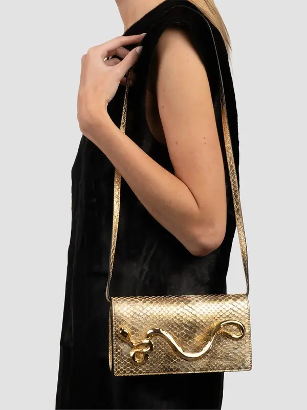 Alexis Bittar 14k-gold-plated Serpent Handle & Leather Clutch - Gold Python