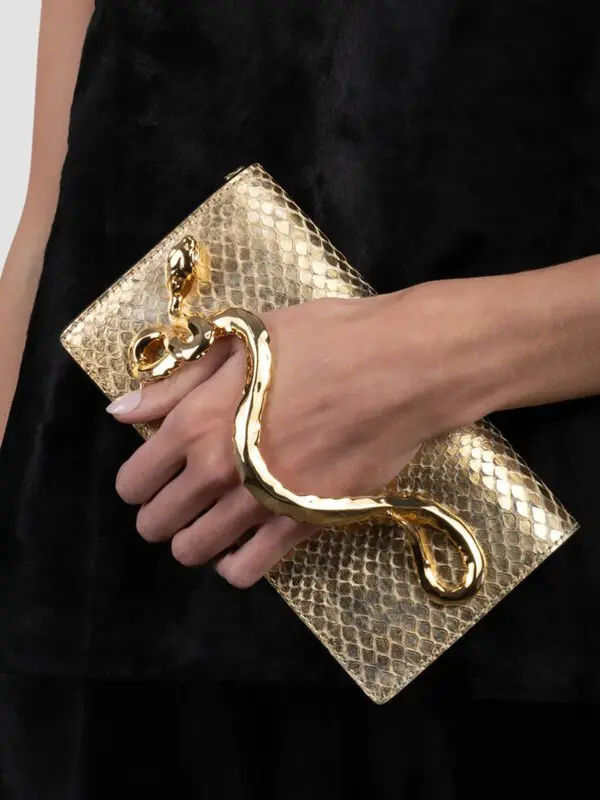 Alexis Bittar 14k-gold-plated Serpent Handle & Leather Clutch - Gold Python