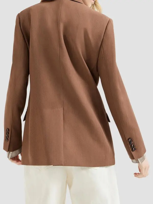 Brunello Cucinelli Virgin Wool And Viscose Tricotine Blazer With Monili