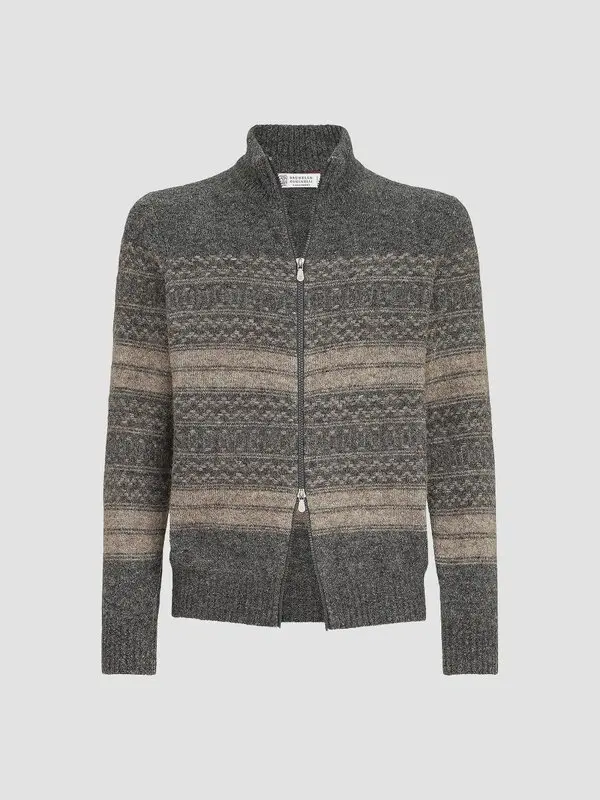 Brunello Cucinelli Nordic Jacquard High-neck Cardigan With Zip