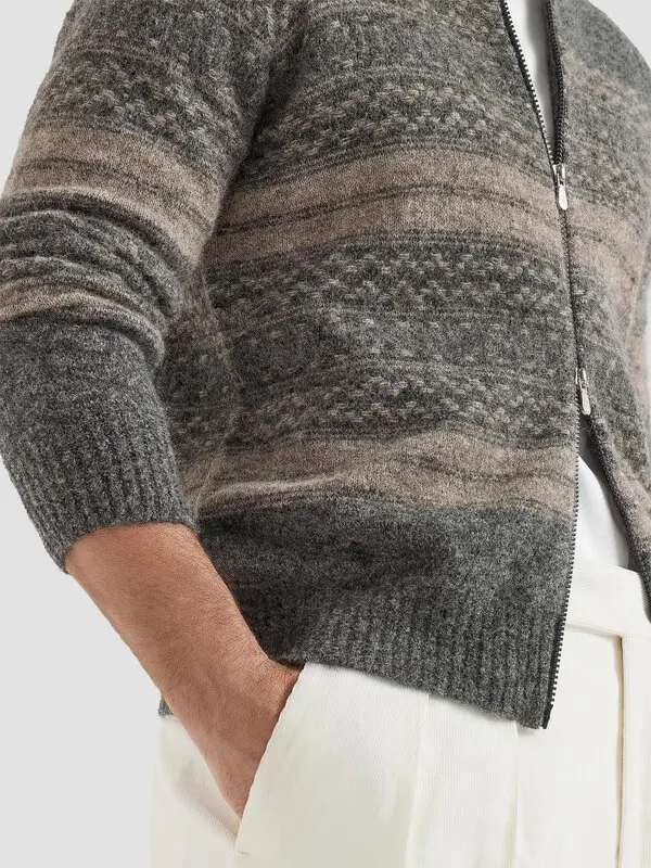 Brunello Cucinelli Nordic Jacquard High-neck Cardigan With Zip