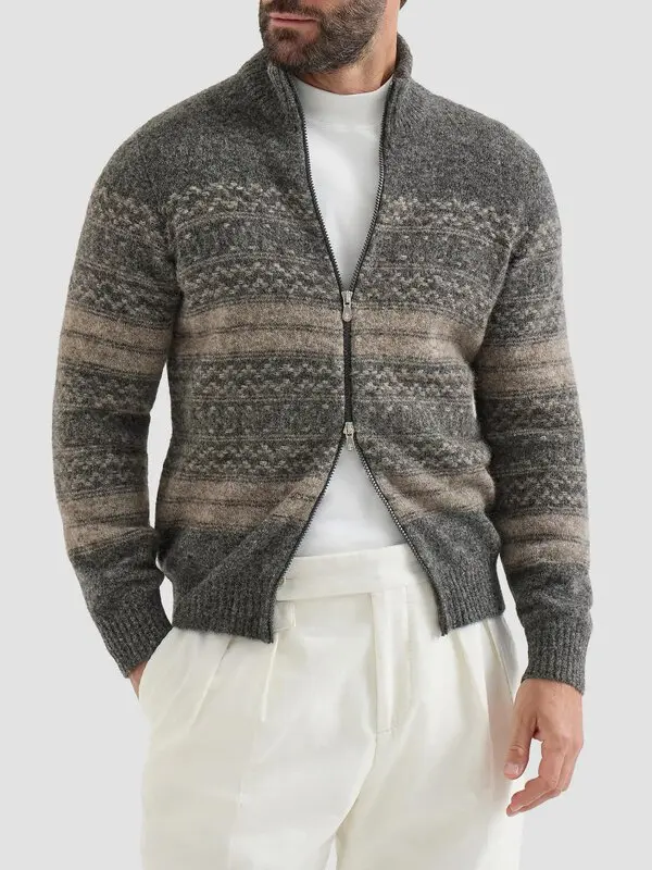 Brunello Cucinelli Nordic Jacquard High-neck Cardigan With Zip