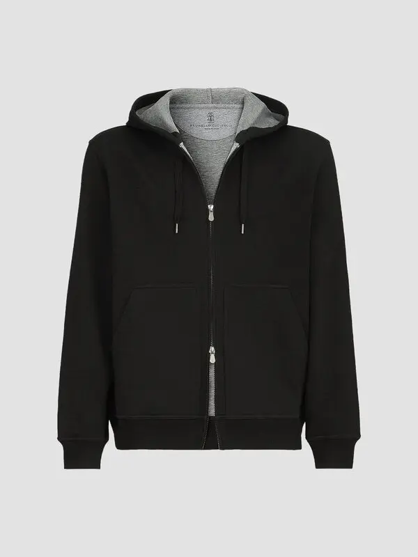 Brunello Cucinelli Cotton, Cashmere And Silk French Terry Double Cloth Hooded Sweatshirt - Black
