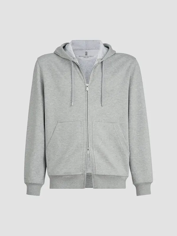 Brunello Cucinelli Cotton, Cashmere And Silk French Terry Double Cloth Hooded Sweatshirt - Medium Grey