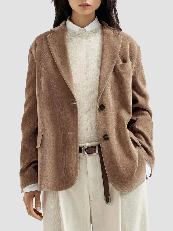 Brunello Cucinelli Fluid Corduroy Blazer With Monili