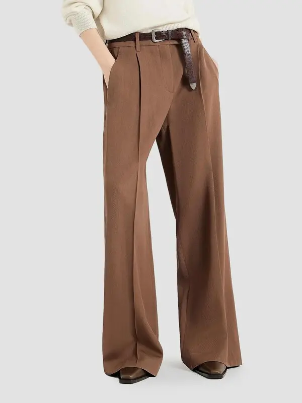 Brunello Cucinelli Virgin Wool And Viscose Tricotine Loose Pleated Trousers