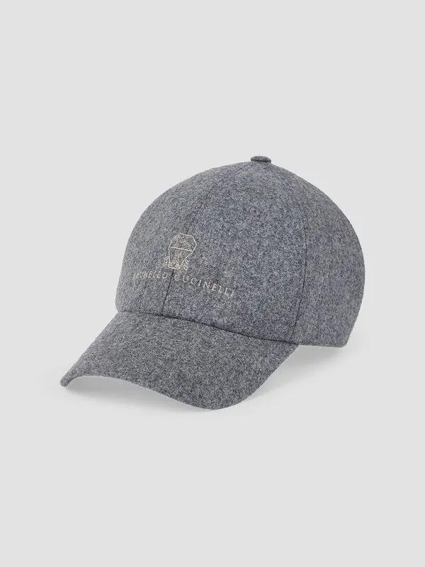 Brunello Cucinelli Virgin Wool Flannel Baseball Cap With Embroidered Logo - Medium Grey