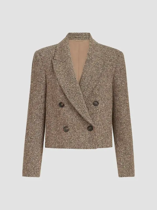 Brunello Cucinelli Sparkling Virgin Wool Chevron Cropped Blazer
