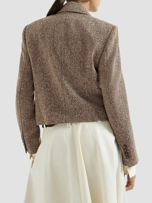 Brunello Cucinelli Sparkling Virgin Wool Chevron Cropped Blazer