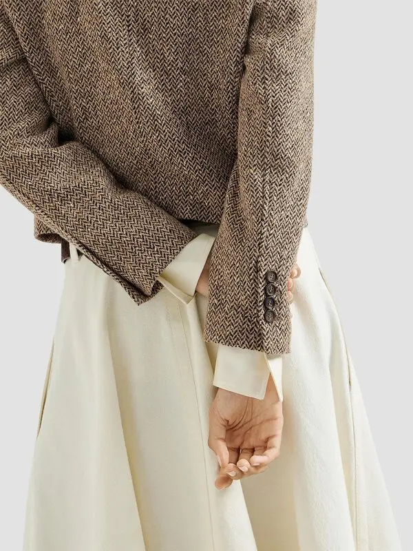 Brunello Cucinelli Sparkling Virgin Wool Chevron Cropped Blazer