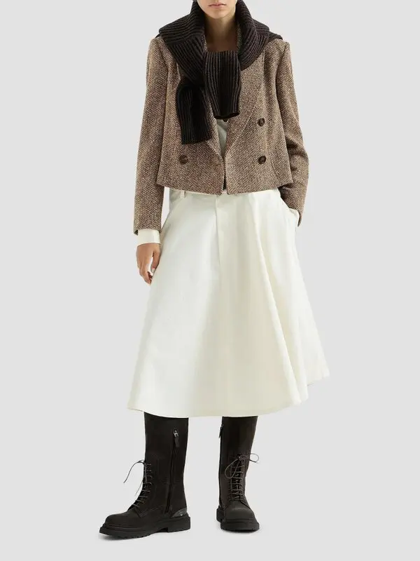Brunello Cucinelli Sparkling Virgin Wool Chevron Cropped Blazer