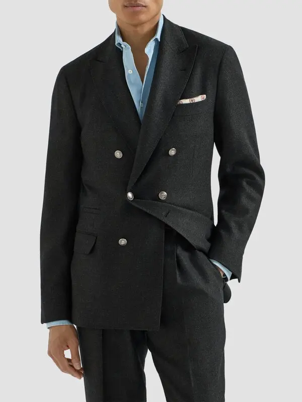 Brunello Cucinelli Mouliné Virgin Wool Twill One And A Half Breasted Deconstructed Blazer