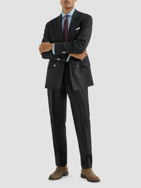 Brunello Cucinelli Mouliné Virgin Wool Twill One And A Half Breasted Deconstructed Blazer