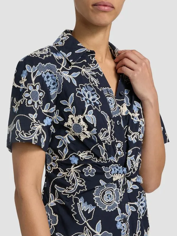Tanya Taylor Oakley Embroidered Twist-front Shirt