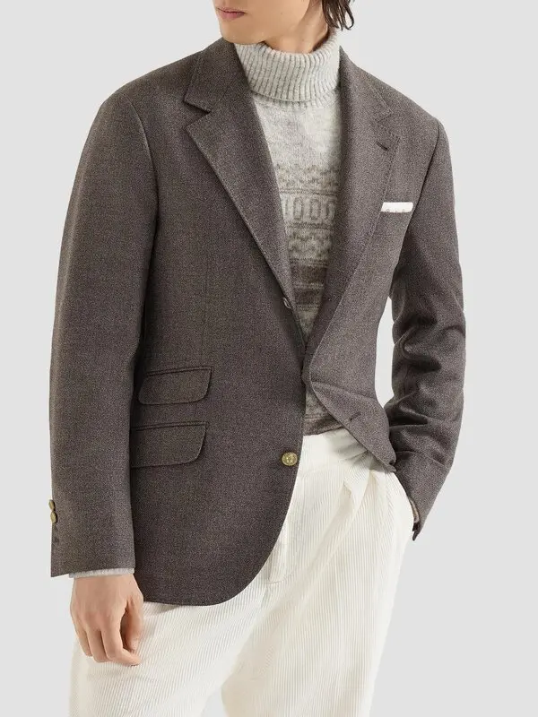 Brunello Cucinelli Mouliné Virgin Wool Twill Deconstructed Cavallo Blazer