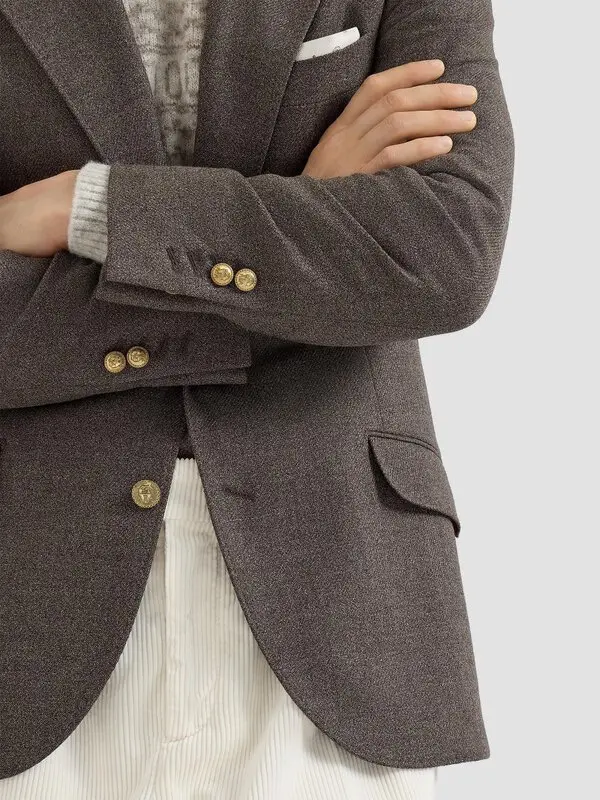 Brunello Cucinelli Mouliné Virgin Wool Twill Deconstructed Cavallo Blazer